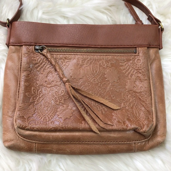The Sak | Bags | Vintage The Sak Brown Leather Crossbody Bag Embossed ...